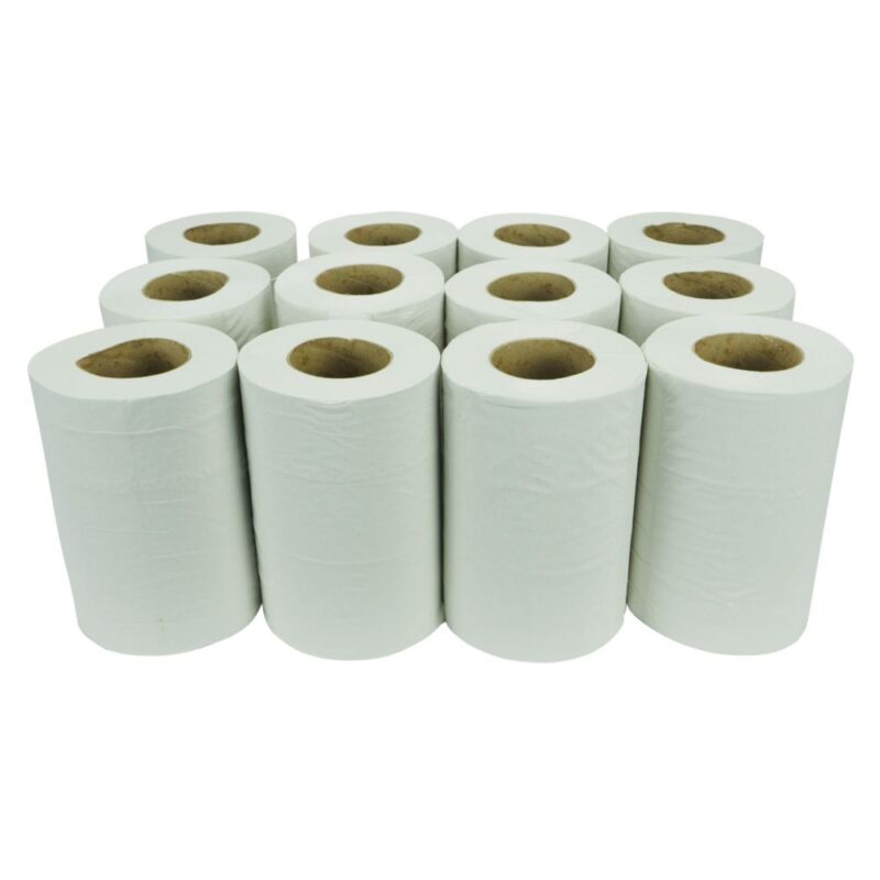 Essentials 2 ply White Mini Centre Feed Rolls (12 Rolls) - Beauty For